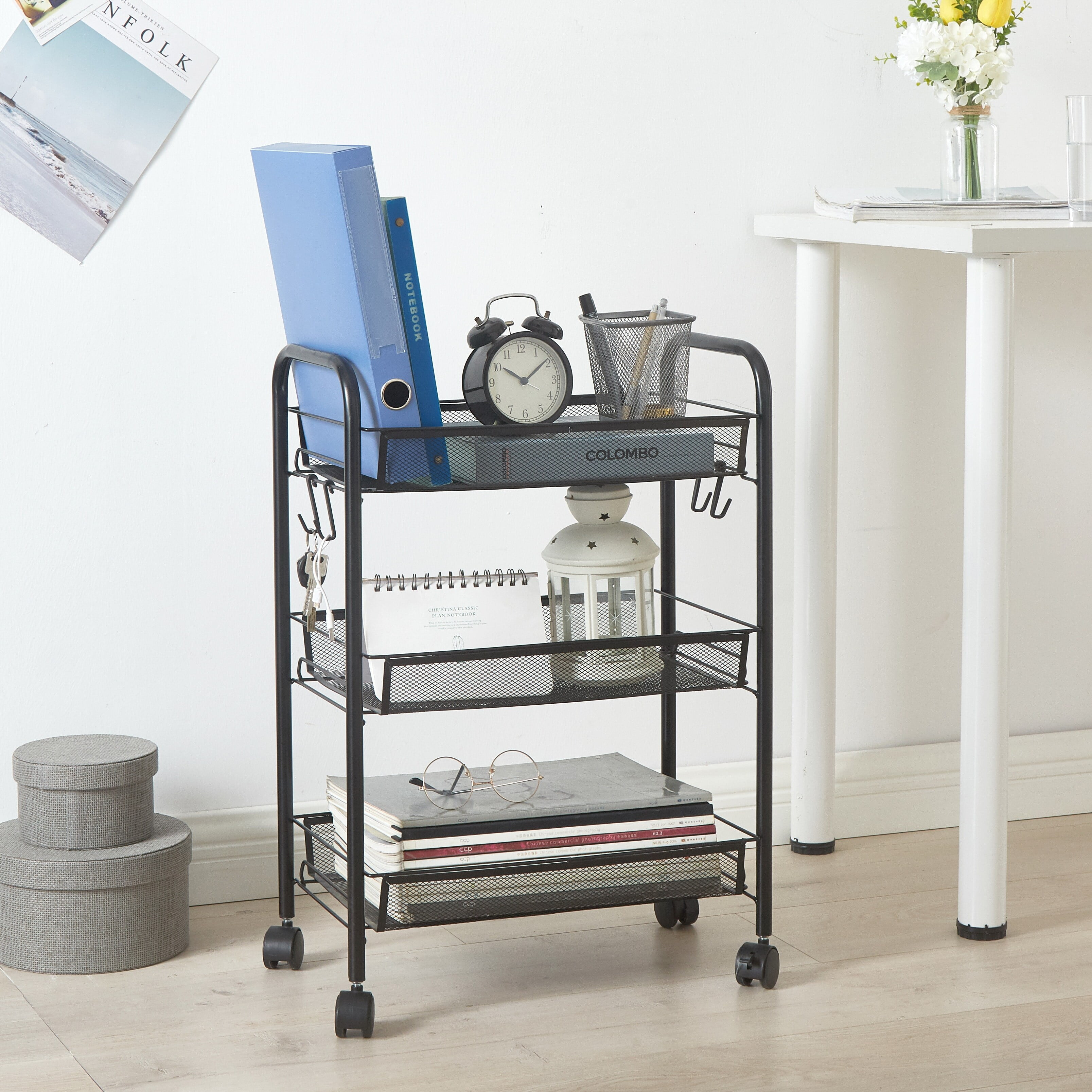 Idea Nuova Urban Shop 3 Tier Trolley Rolling Mesh Storage Cart - 17" x ...