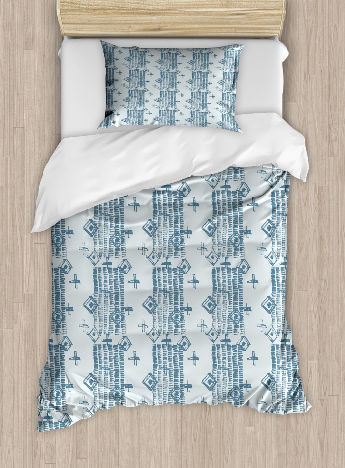 Abstract Duvet Cover Set Twin Size, Cold Blue Toned Monochrome ...
