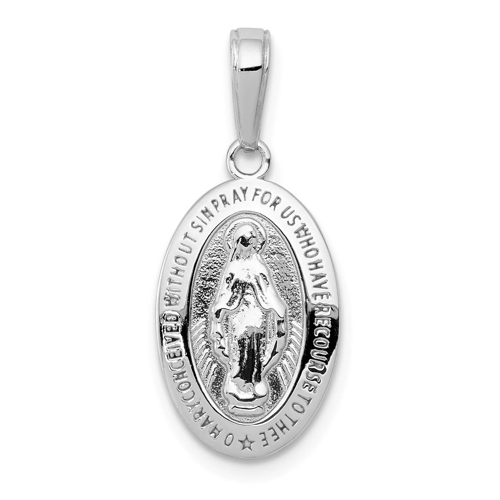 14K White Gold WHITE MIRACULOUS MEDAL (5of6) HP & SATIN FINISH - OVAL ...