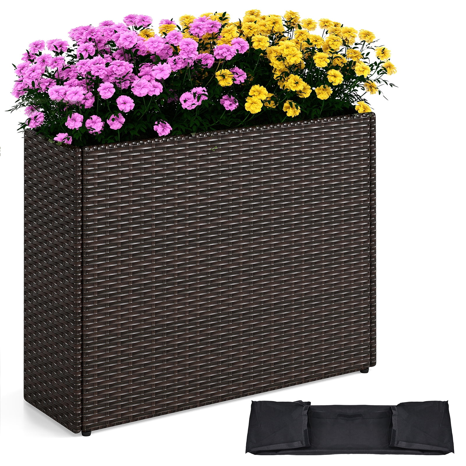 Costway 1 PCS 24" Tall PE Rattan Planter Box with Removable Liner for ...
