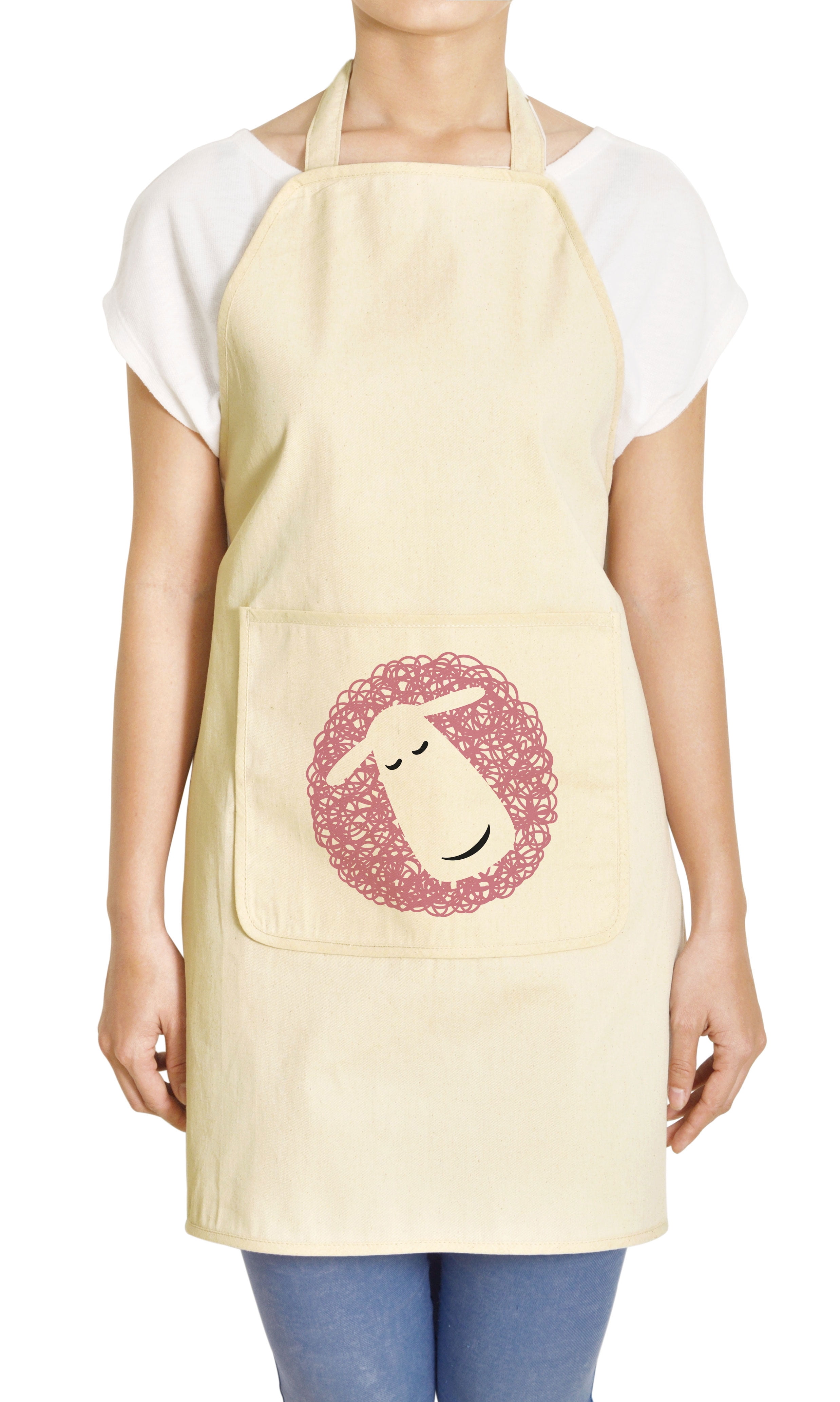 Cartoon Sheep 9 Printed Khaki Kitchen Apron 27 x 32.5 Inch with Pocket ...