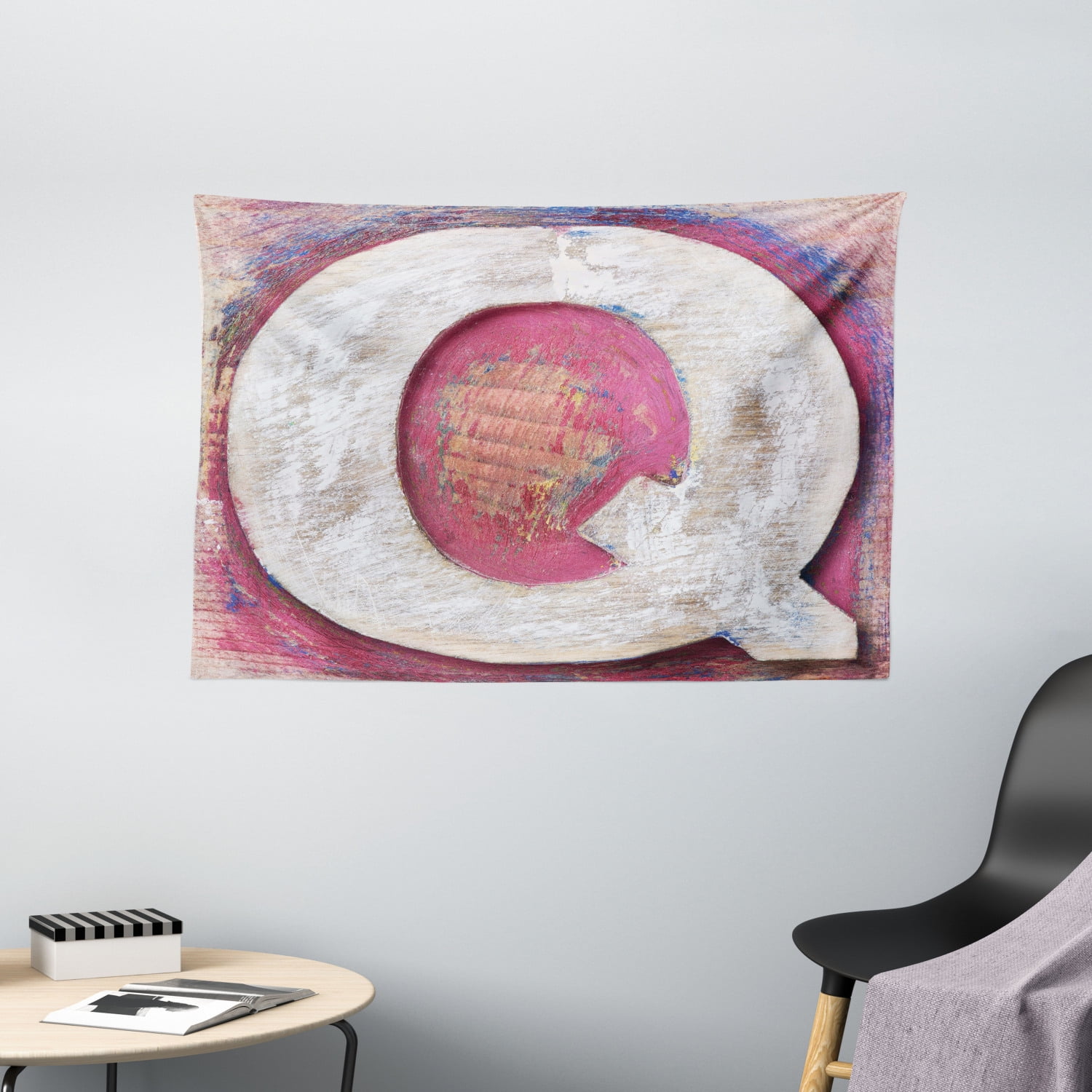 Letter Q Tapestry, Shabby Uppercase Letter Q Alphabet Artwork Wooden ...