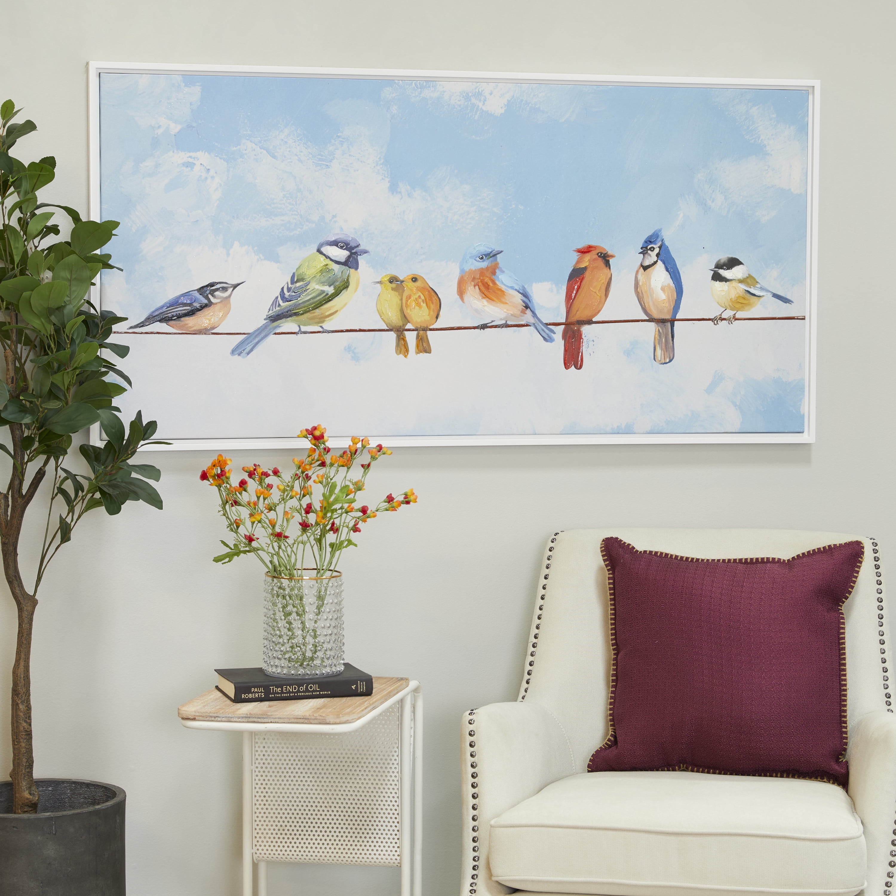 55" x 28" Bird Framed Wall Art with White Frame, by DecMode - Walmart.com