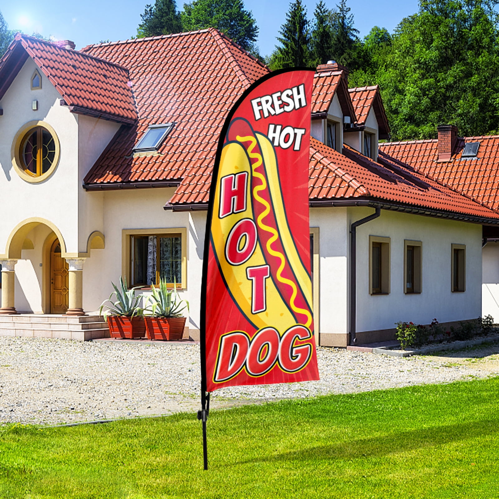 QSUM Hot Dog Sign Feather Flag with Pole Kit,7FT Hot Dog Decoration ...
