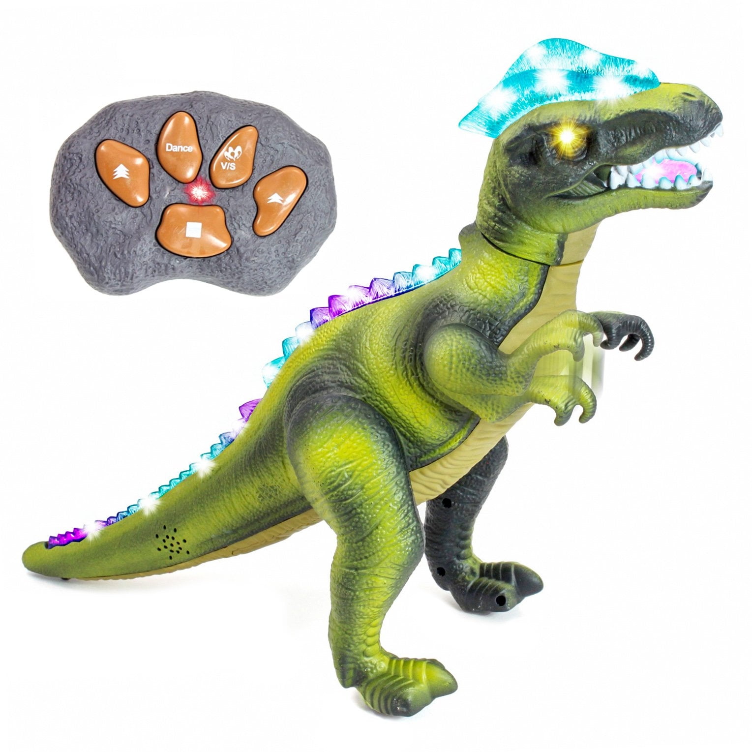 Kidplokio RC Remote Control Green T Rex Dinosaur Toys with LED Lights ...