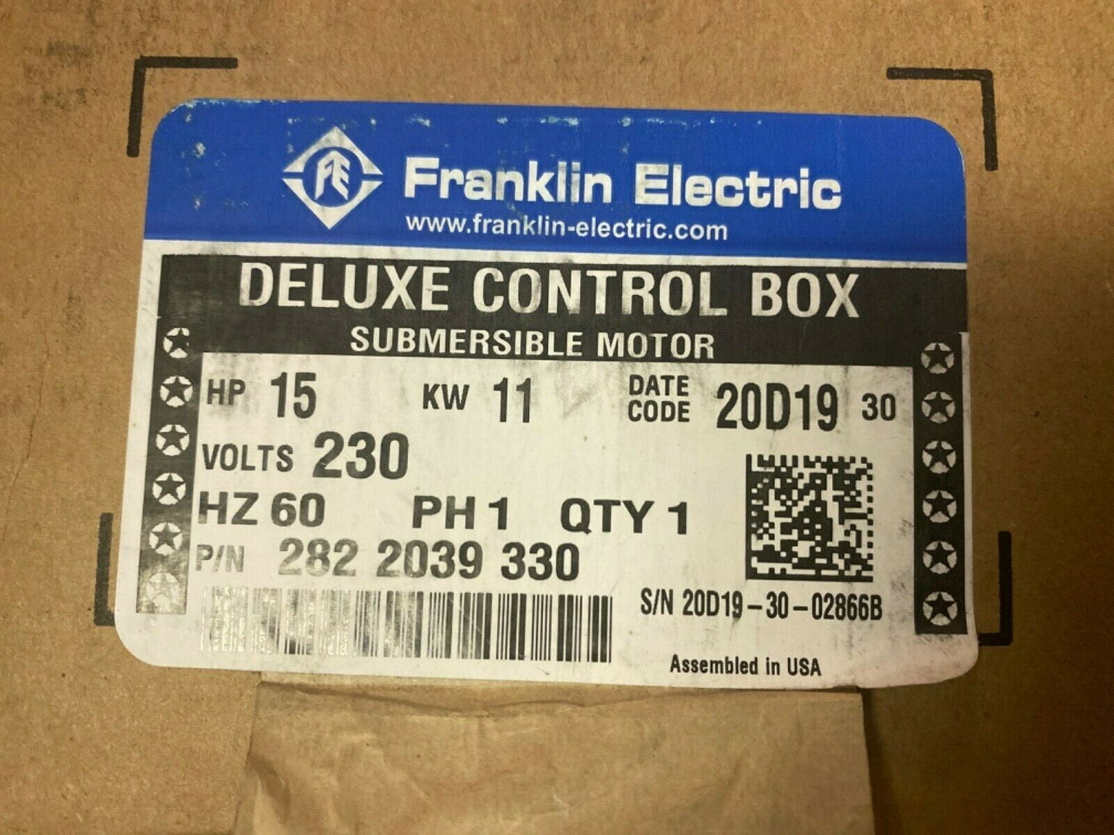 NEW Franklin Electric 2822039330 Deluxe Submersible Motor Control Box ...