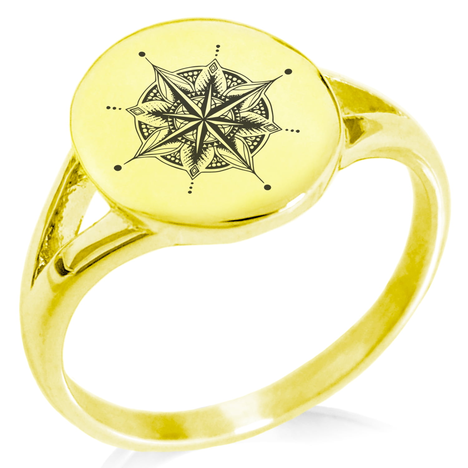 Stainless Steel Nautical Mandala Lotus Compass Minimalist Oval Top ...