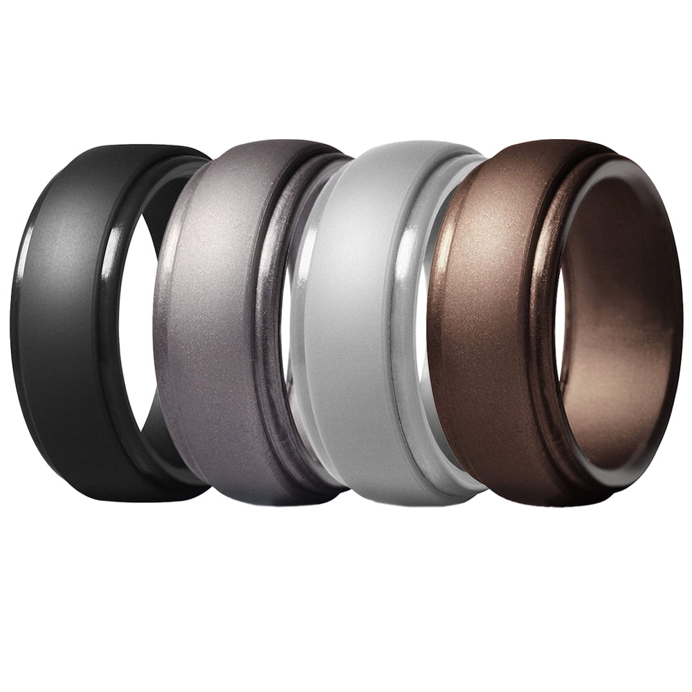 Men's Silicone Wedding Ring, Step Edge, with Breathable Grooves - 8mm ...