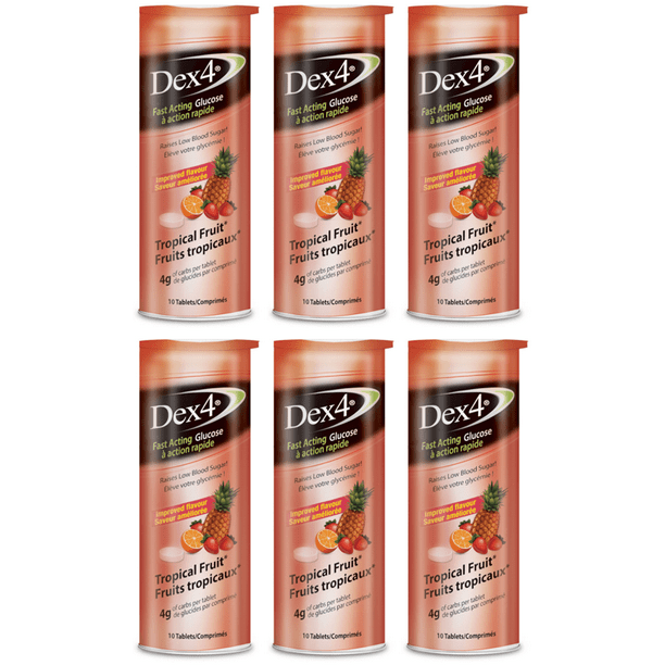 Dex4 Glucose Tablets, 6 Tube pack (Tropical Fruit) - Walmart.ca