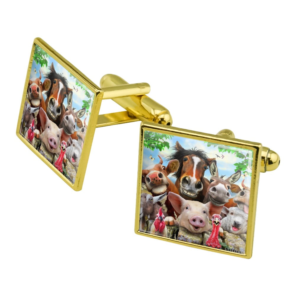 Farm Selfie Horse Pig Chicken Donkey Cow Sheep Square Cufflink Set ...