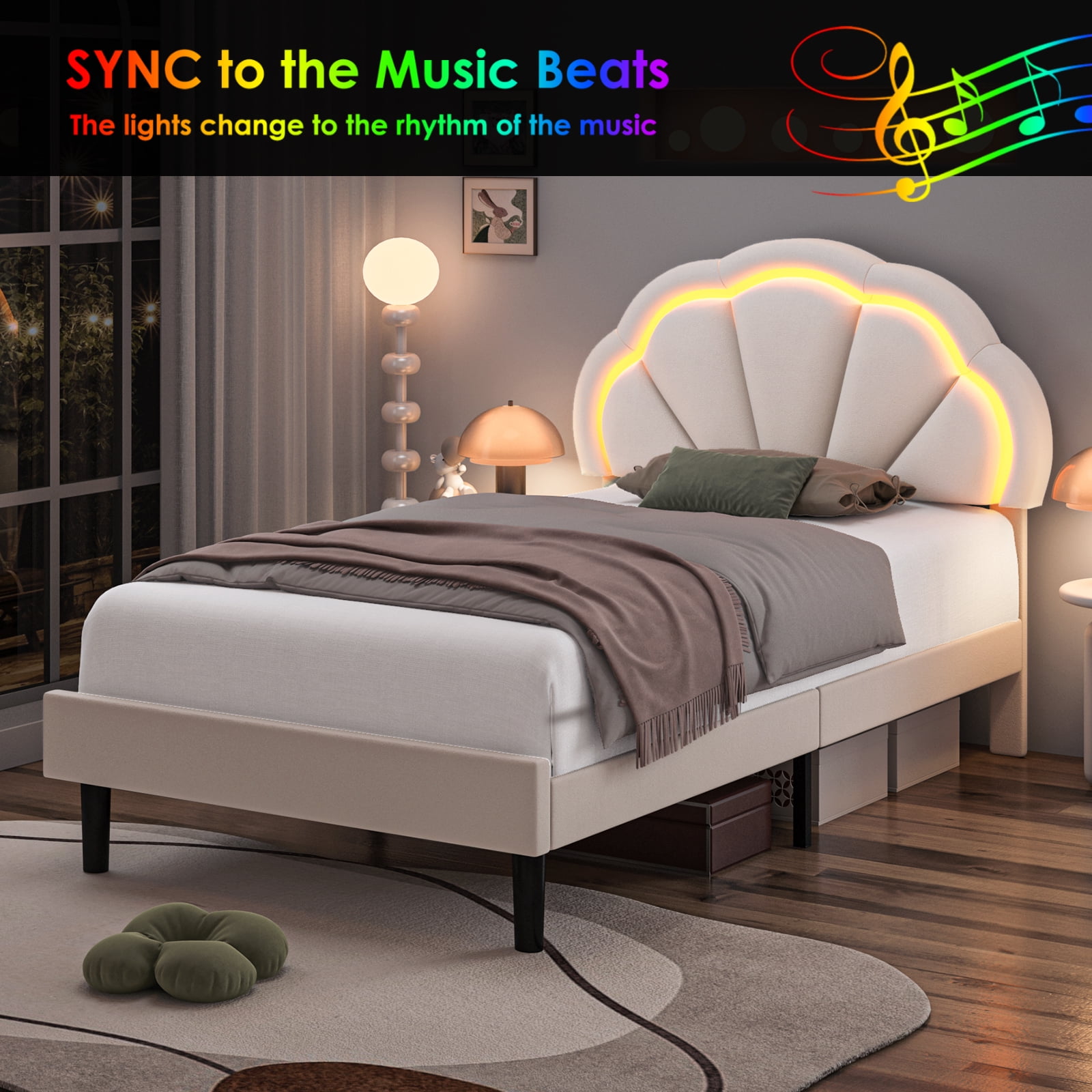 Click here for Homfa Led Bed Frame  Twin Size Velvet Upholstered... prices