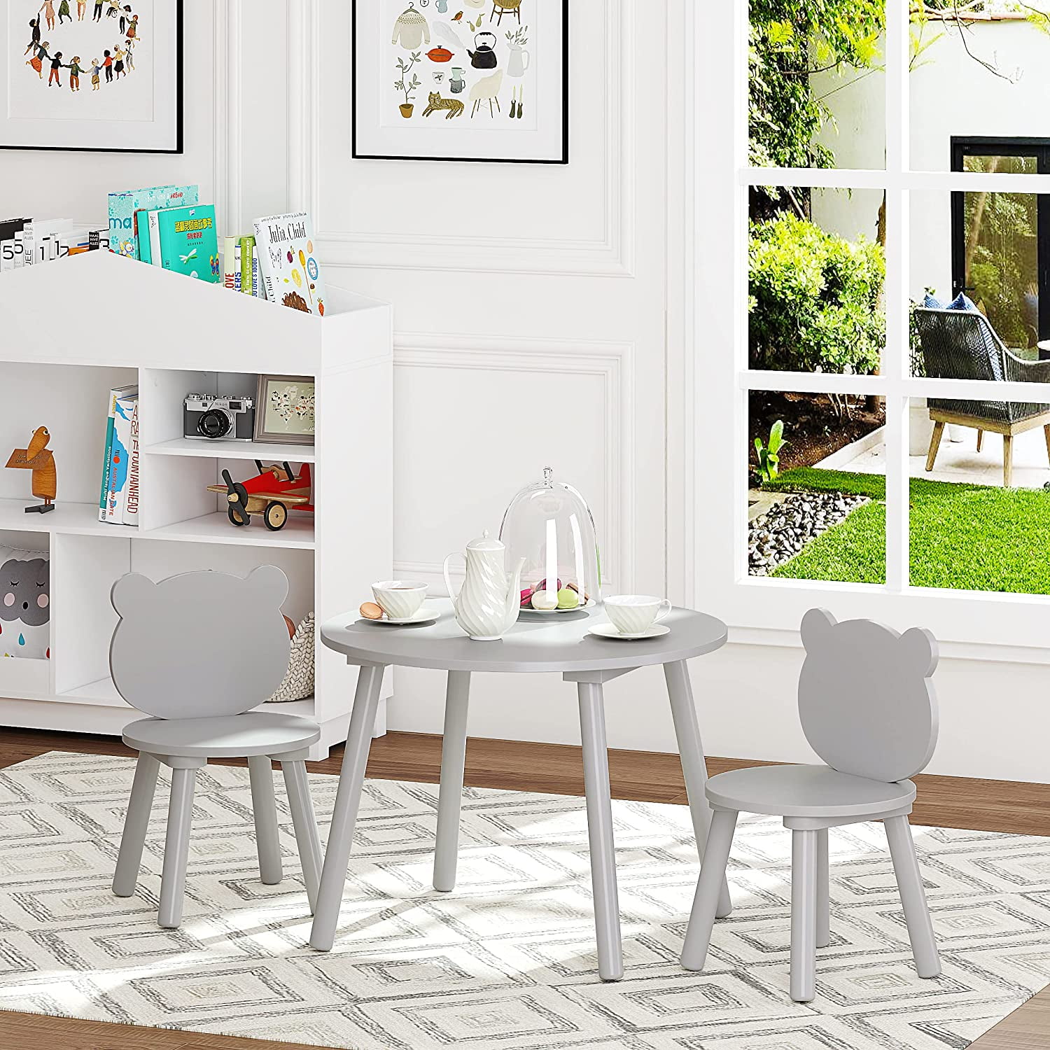 ZXNYH Kids Wood Table and Chair Set, Kids Play Table with 2 Chairs,3 ...