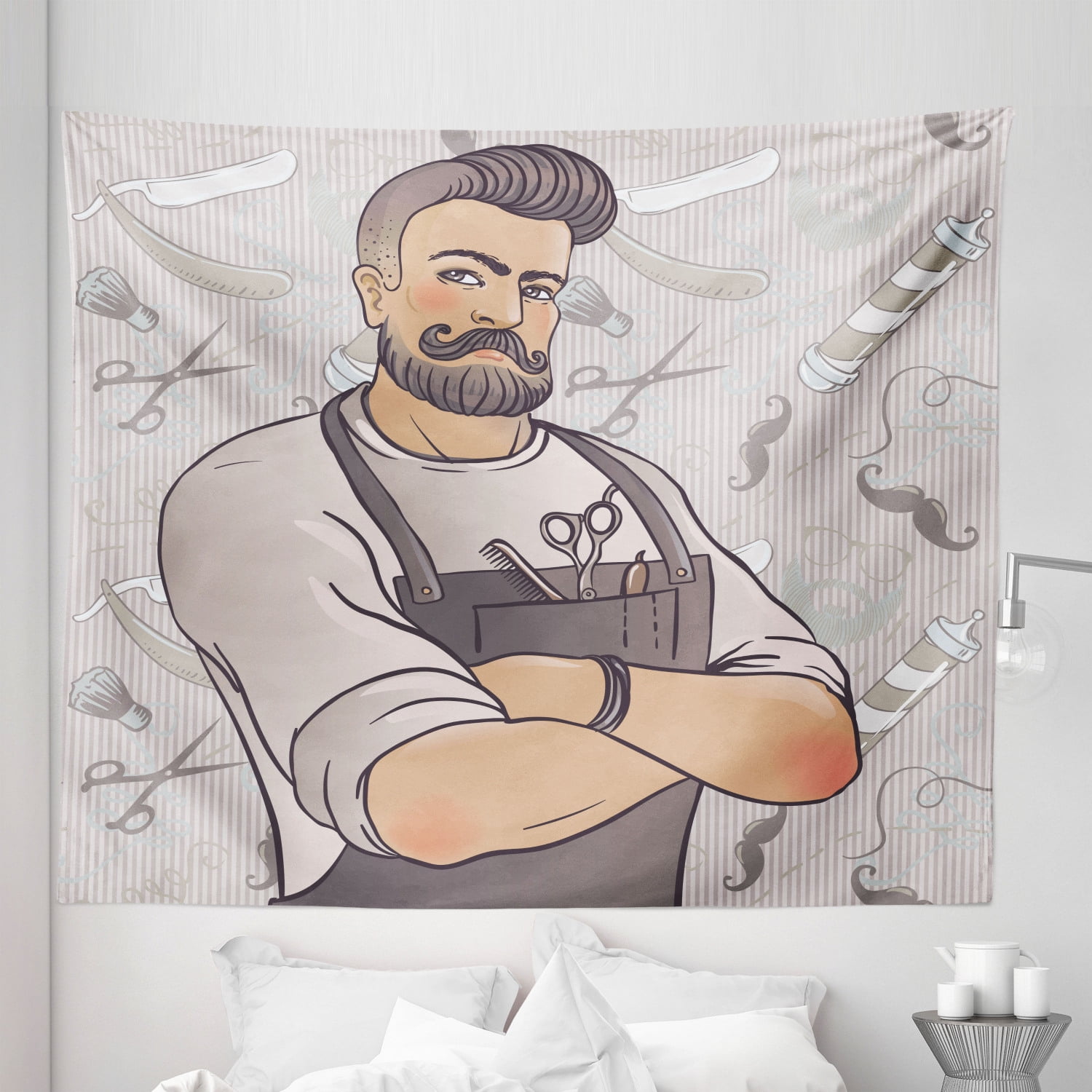 Hipster Tapestry, Muscular Barber Man with Hipster Hairstyle and ...
