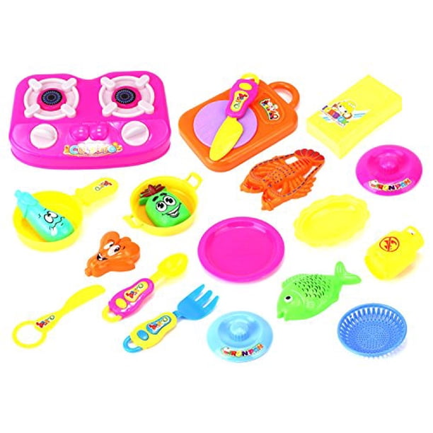 Cartoon Cuisine Pretend Play Toy Kitchen Ware Playset w/ Pot, Pan, Lids ...