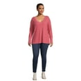 Terra And Sky Womens Plus Size Waffle V Neck Tee With Long Sleeves