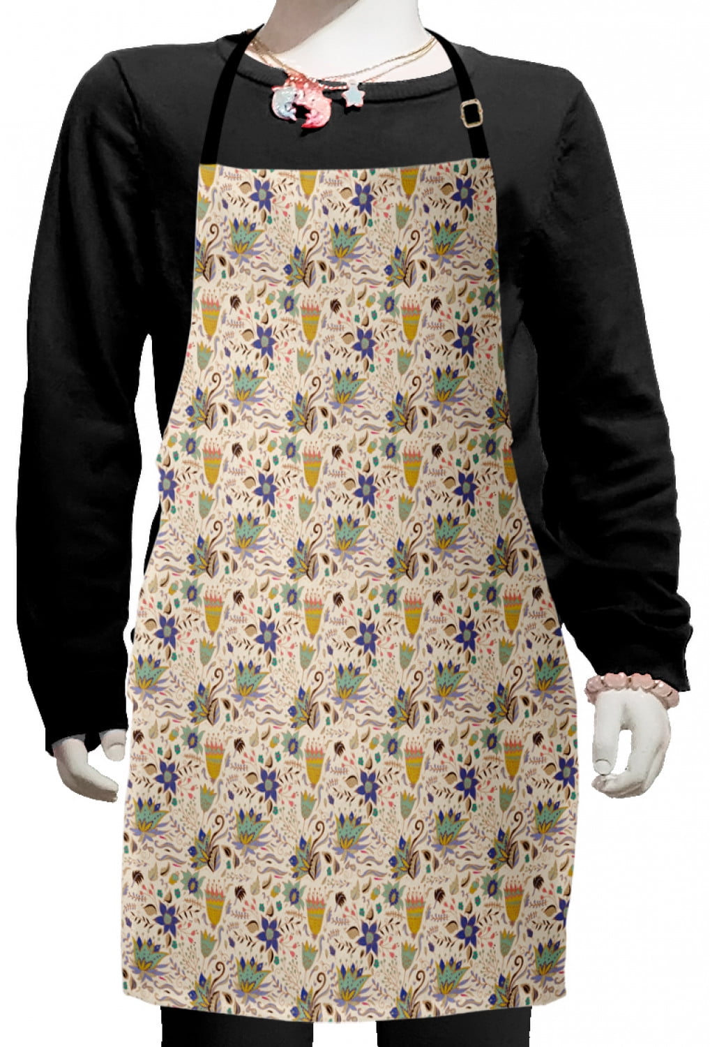 Botanical Kids Apron, Abstract and Floral Pattern on Pastel Background ...