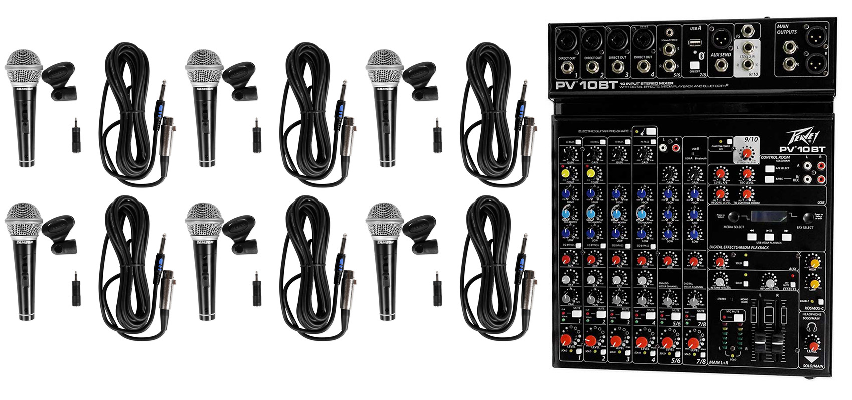 Peavey PV 10BT PV10BT Mixer w/Bluetooth/USB,Compressor/Effects+(6) Samson Mics - Walmart.com