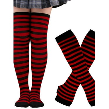 Women’s Extra Long Striped Socks Over Knee High Opaque Stockings ...