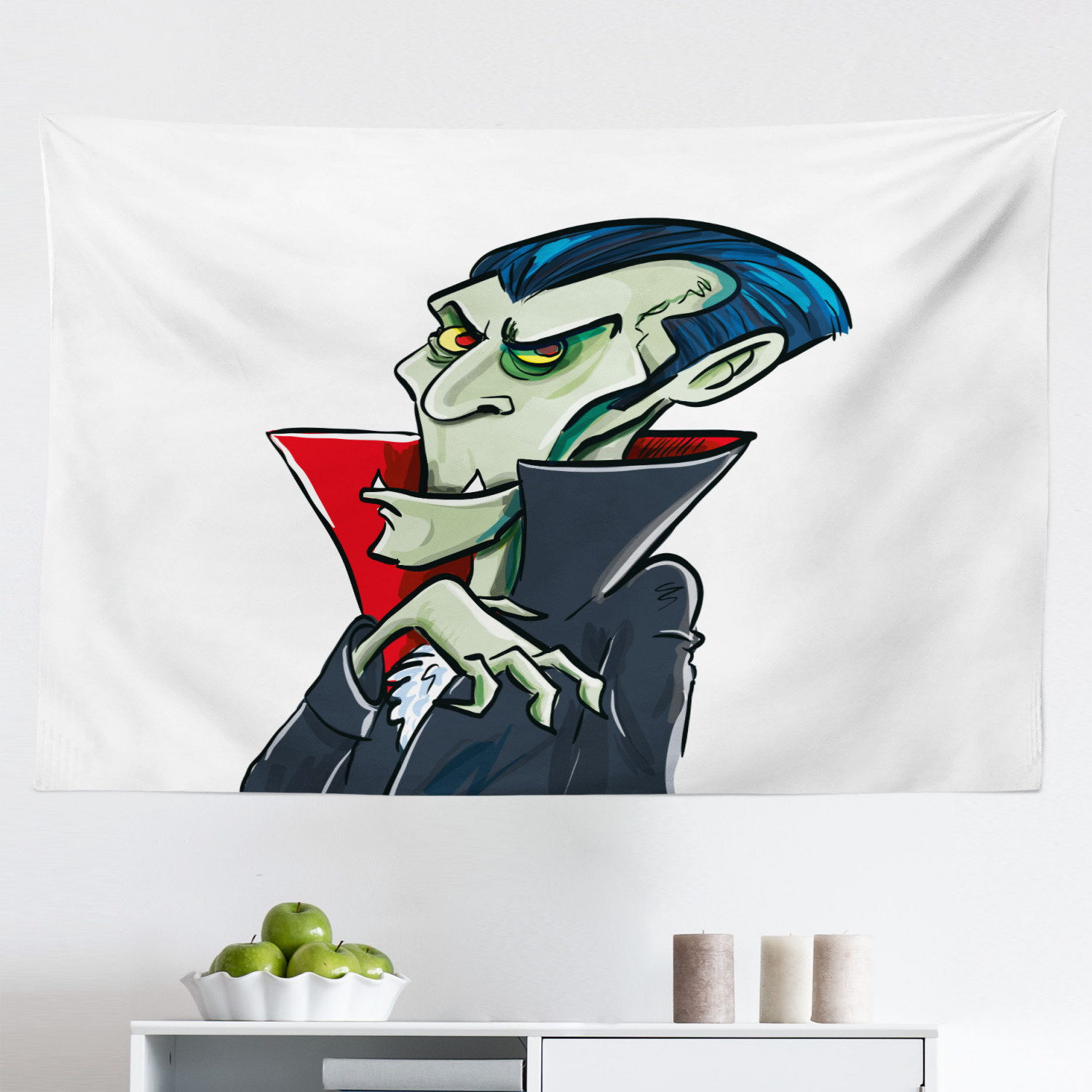 Halloween Tapestry, Vampire Girl on a Cemetery Background Night with ...