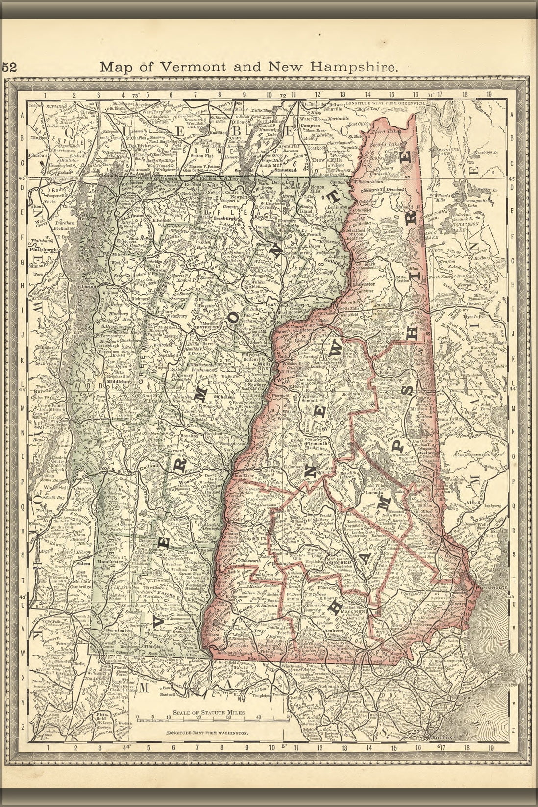 24"x36" Gallery Poster, map of vermont & new hampshire 1881 - Walmart.com