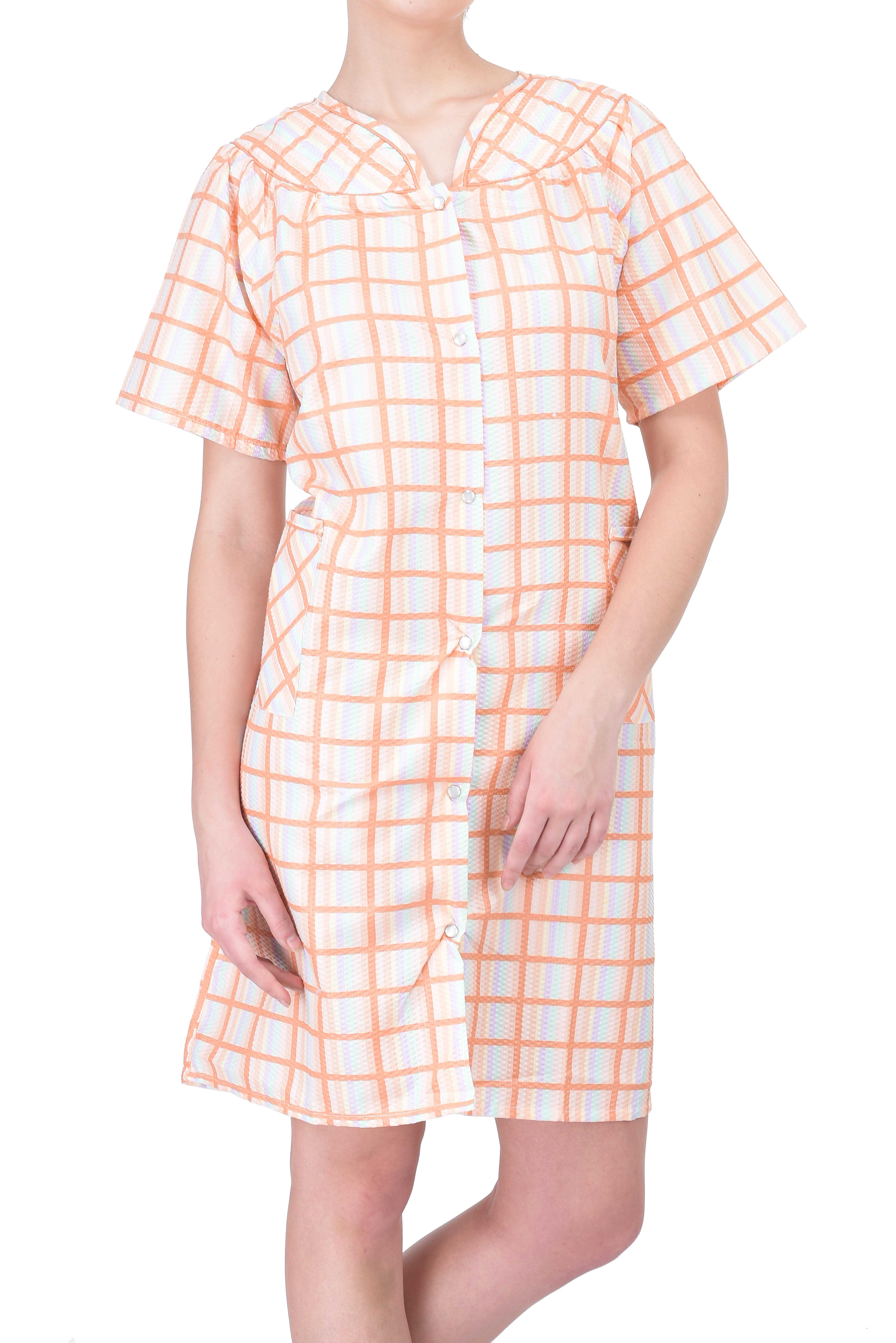 EZI Women's Short Sleeve Snap-Front Plaid Seersucker Cotton-rich House Coat - Walmart.com