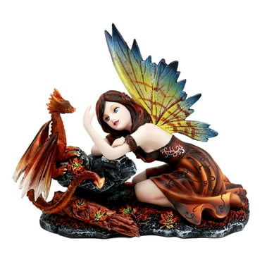 Pacific Giftware Large Fantasy Fairy with Black Dragon Figurine ...