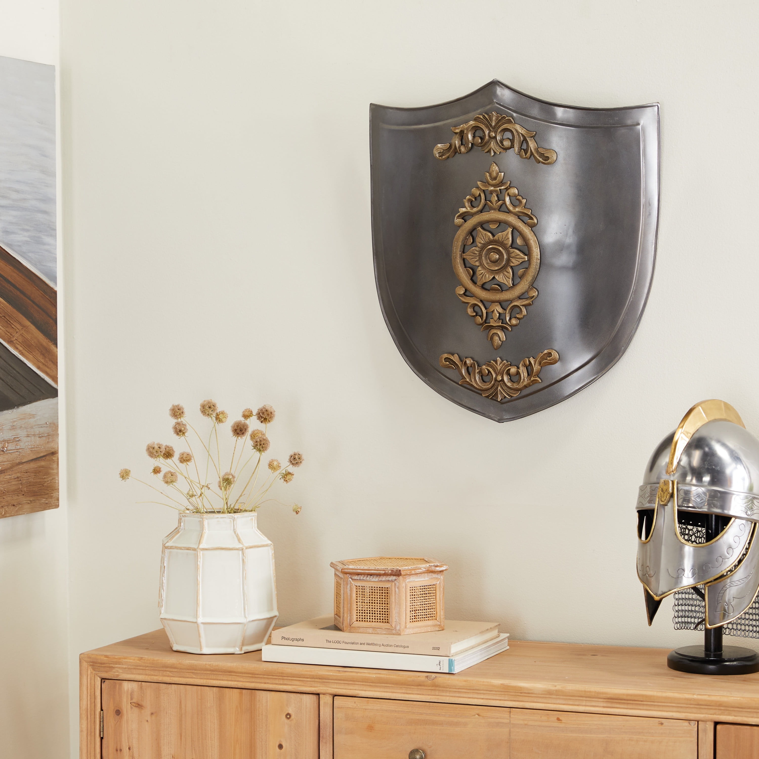 DecMode Gray Metal Armor Shield Wall Decor - Walmart.com