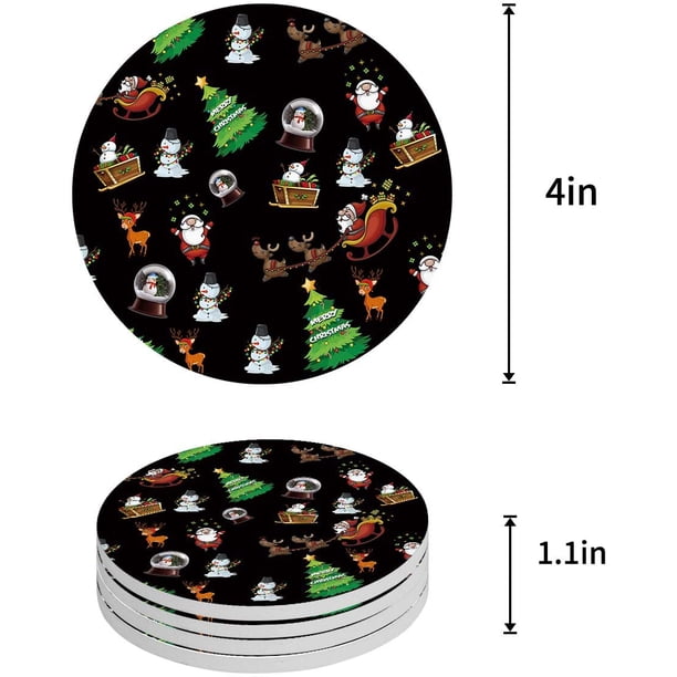 RYLABLUE Merry Christmas Set of 8 Round Coaster for Drinks, Absorbent ...