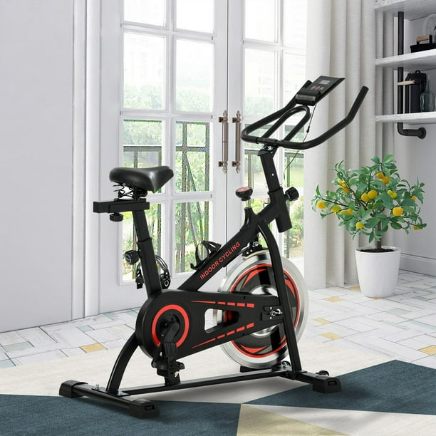 Indoor Cycling Bike, Movable Exercise Machine Bike with LCD Monitor ...