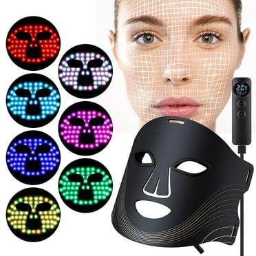 SUWU Blue Red Light Therapy Mask for Face with 7 LED Colors, Collagen ...