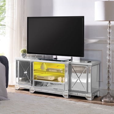 AUWHALEUS Silver Mirrored TV Stand with Fireplace, Television Stands ...