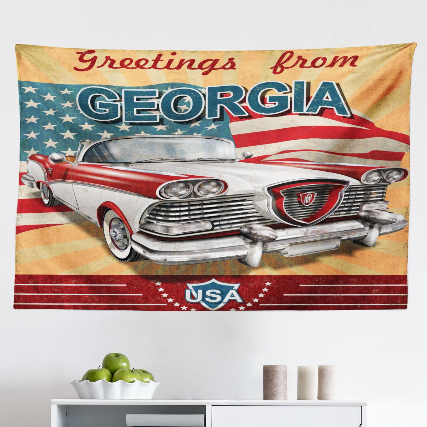 Georgia Tapestry, Monochrome Round Composition of Map and Typography ...