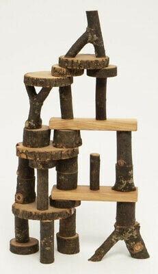 Wooden Tree Blocks w/Bark 31 Piece Math Real Wood Building Block Set ...