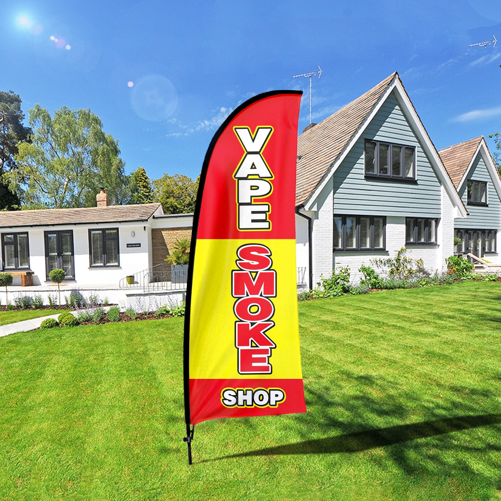 QSUM Smoke Shop Sign Feather Flag with Pole Kit,7FT Smoke Shop ...