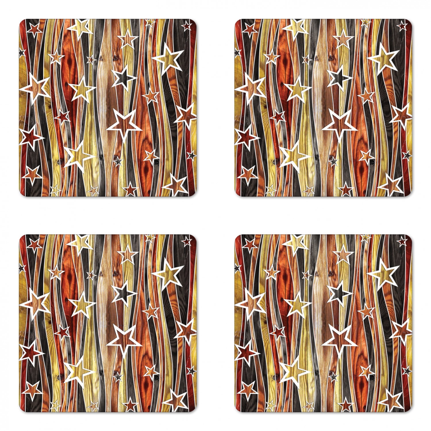 Rustic Coaster Set of 4, Vertical Wavy Stripes Oak Timber Wood Design ...