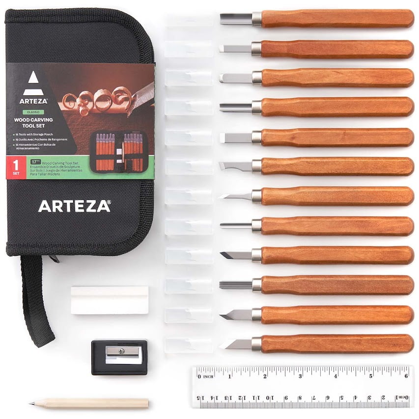 Arteza Wood Carving Tool Kit - 16 Pieces - Walmart.com