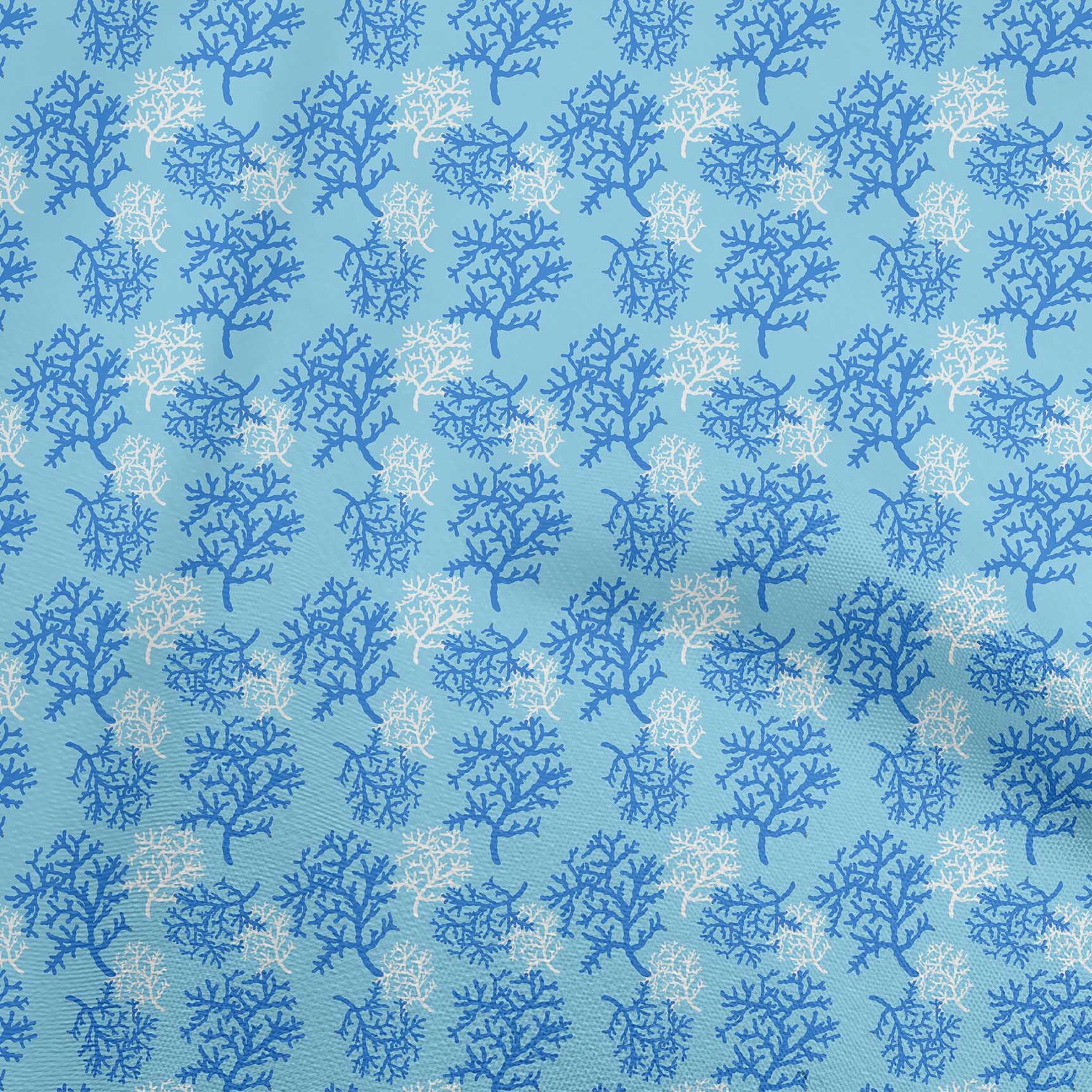 oneOone Cotton Poplin Turquoise Blue Fabric Ocean Underwater Plant ...