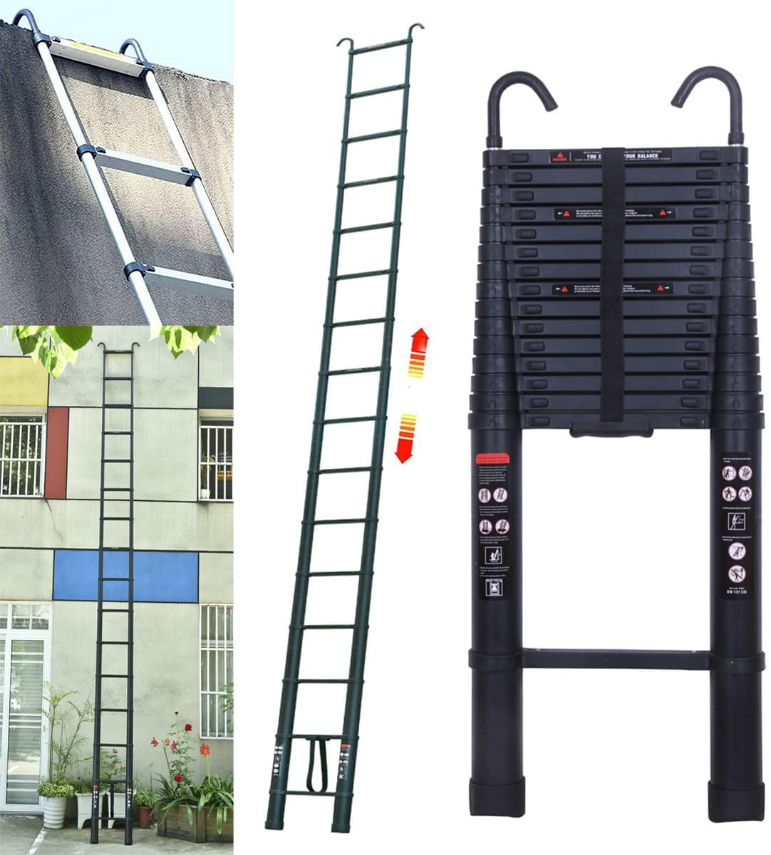 Dayplus 20.3ft/6.2 m Telescopic Ladder with Hooks, Non-Slip Extension ...