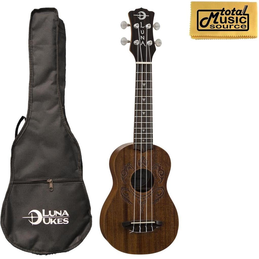 Luna Mahogany 21 Inch Soprano Ukulele, UKE HONU, Pitch Pipe, Gig Bag ...