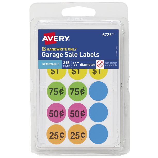 Avery Garage Sale Stickers, 3/4" Round Stickers, Assorted Colors, Non ...