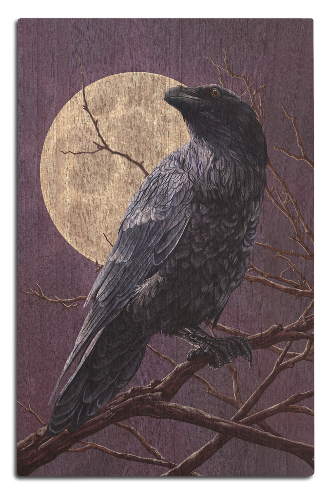 Raven and Moon at Night Birch Wood Wall Sign (12x18 Rustic Home Decor ...
