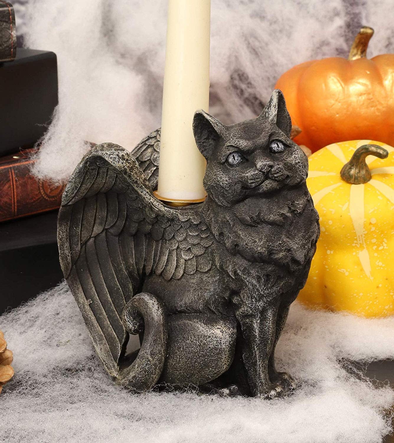 Ebros Gothic Angel Winged Catgoyle Cat Gargoyle Candle Holder Statue ...