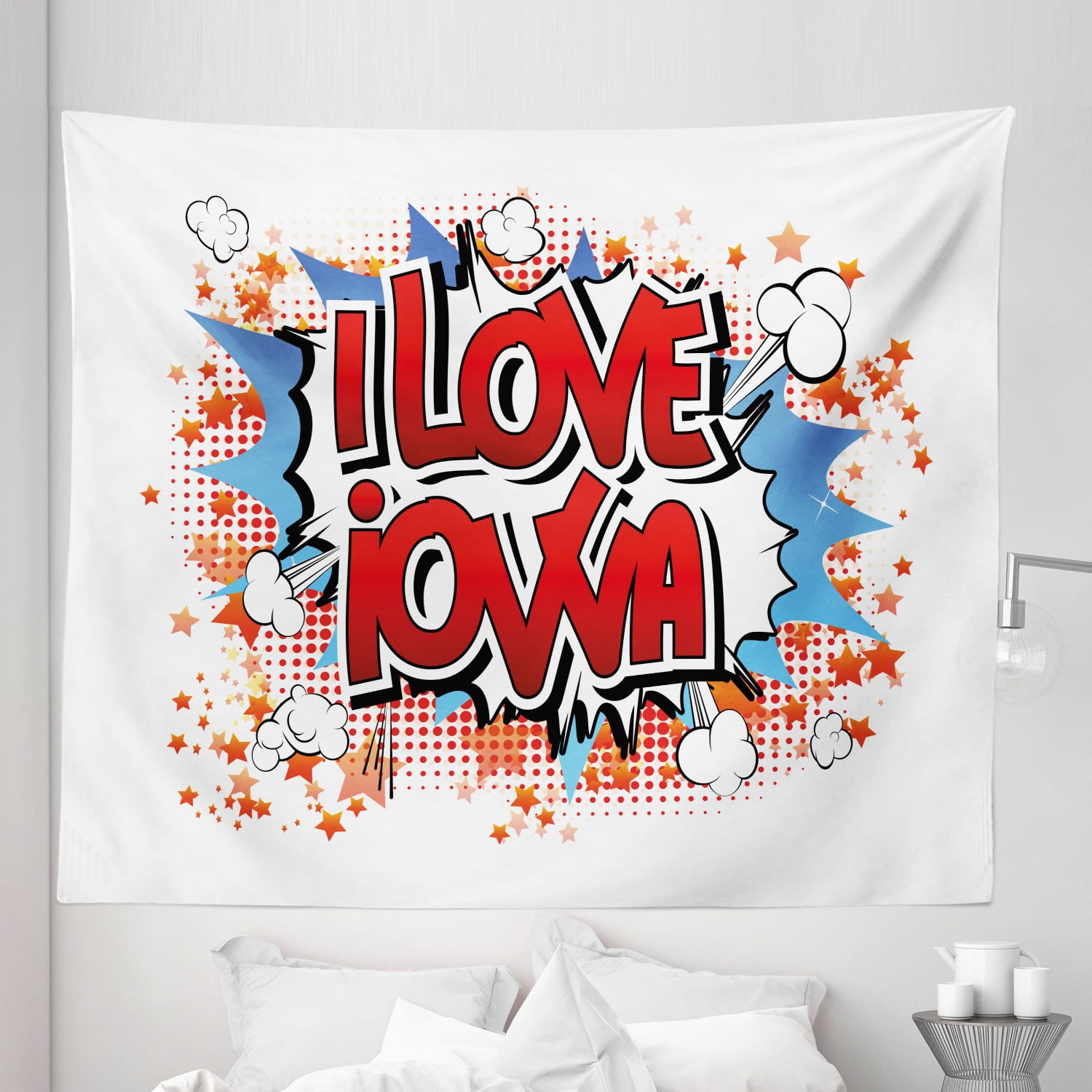 Iowa State Tapestry, I Love Iowa Words in Retro Comic Book Style Burst ...