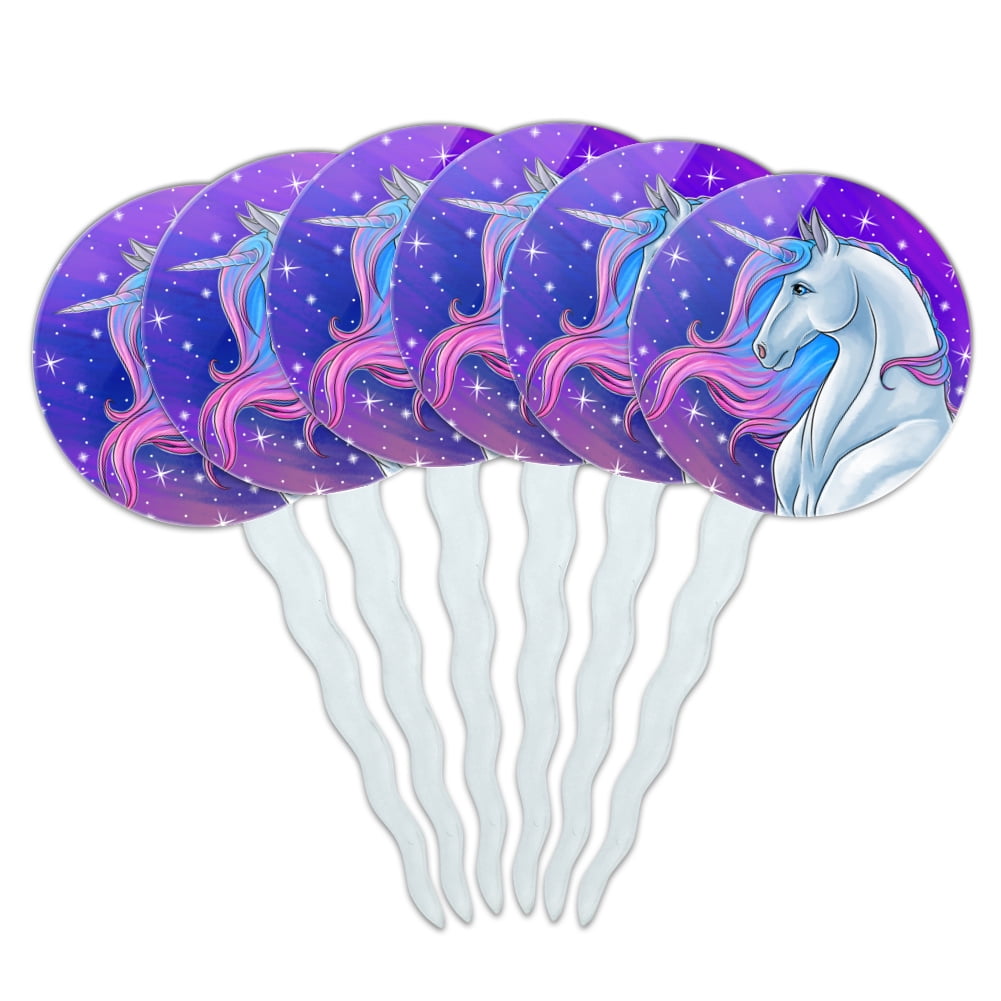 Majestic Unicorn Pink Purple Blue Cupcake Picks Toppers Decoration Set ...