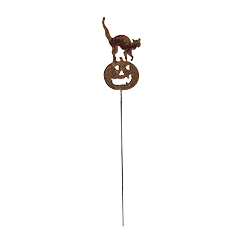 Village Wrought Iron Cat & Pumpkin - Rusted Garden Stake - Walmart.com