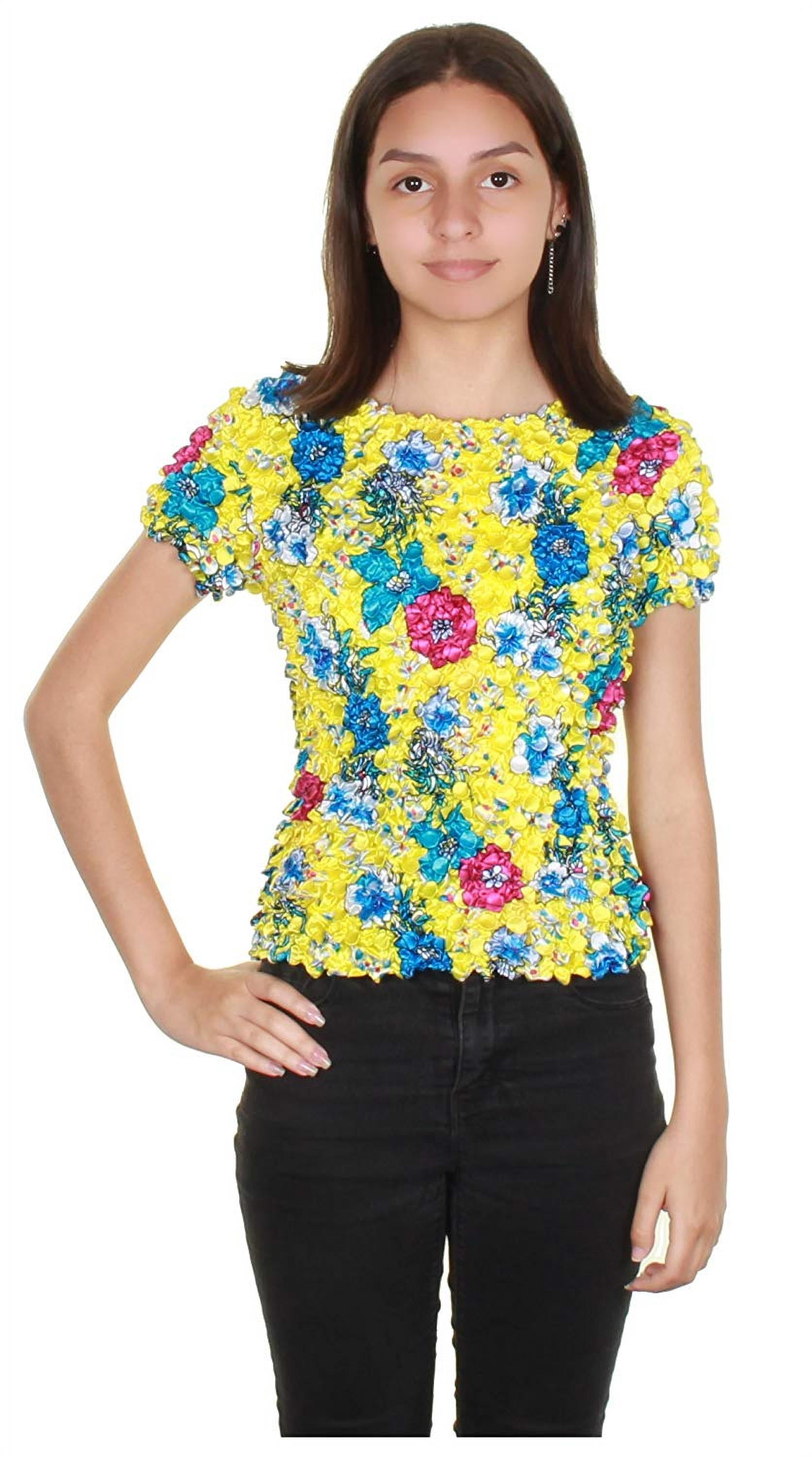 Short Sleeve Popcorn Top Magic Bubble Blouse Expanding Shirt (Short ...