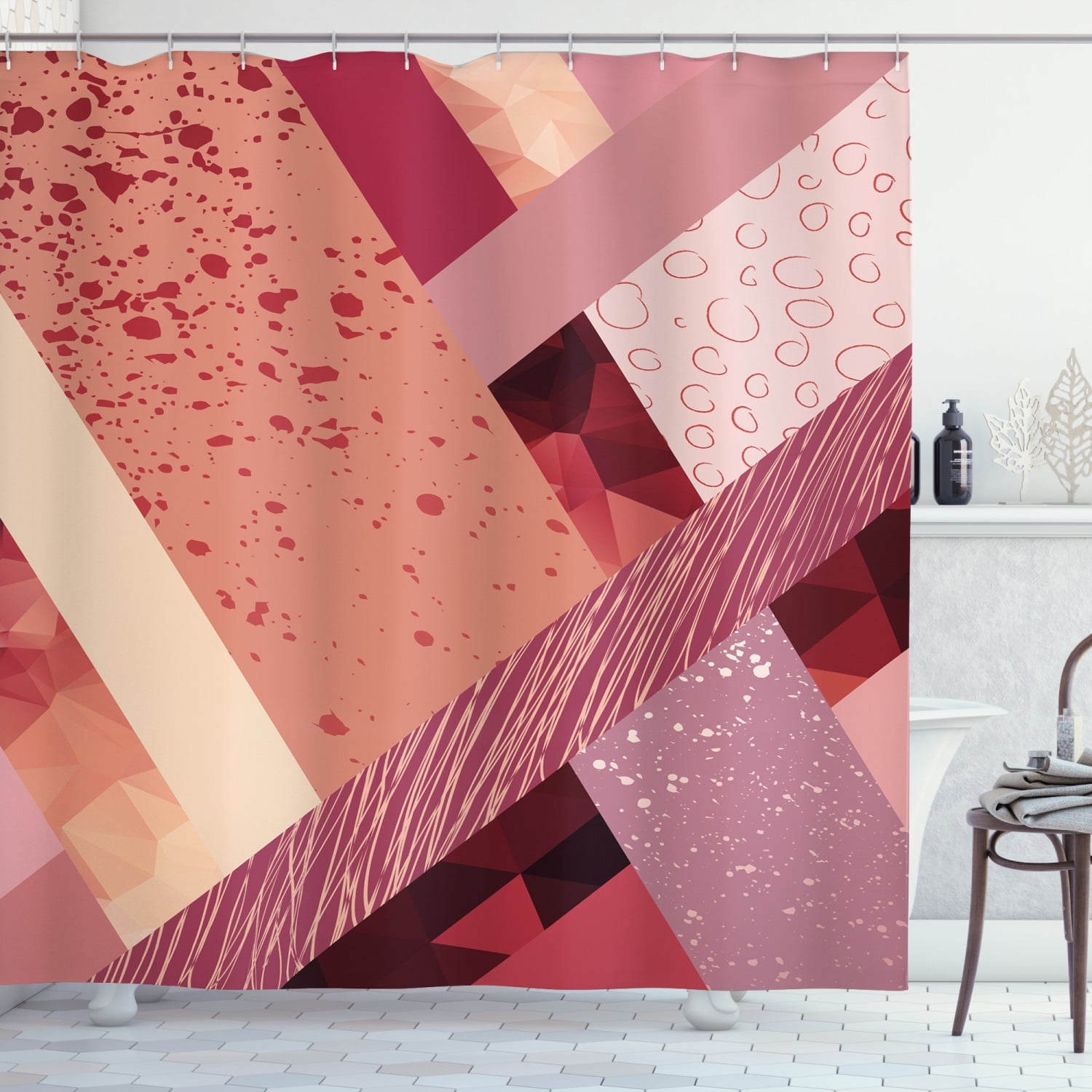 Abstract Shower Curtain, Abstract Art Style Geometric Theme Modern and ...