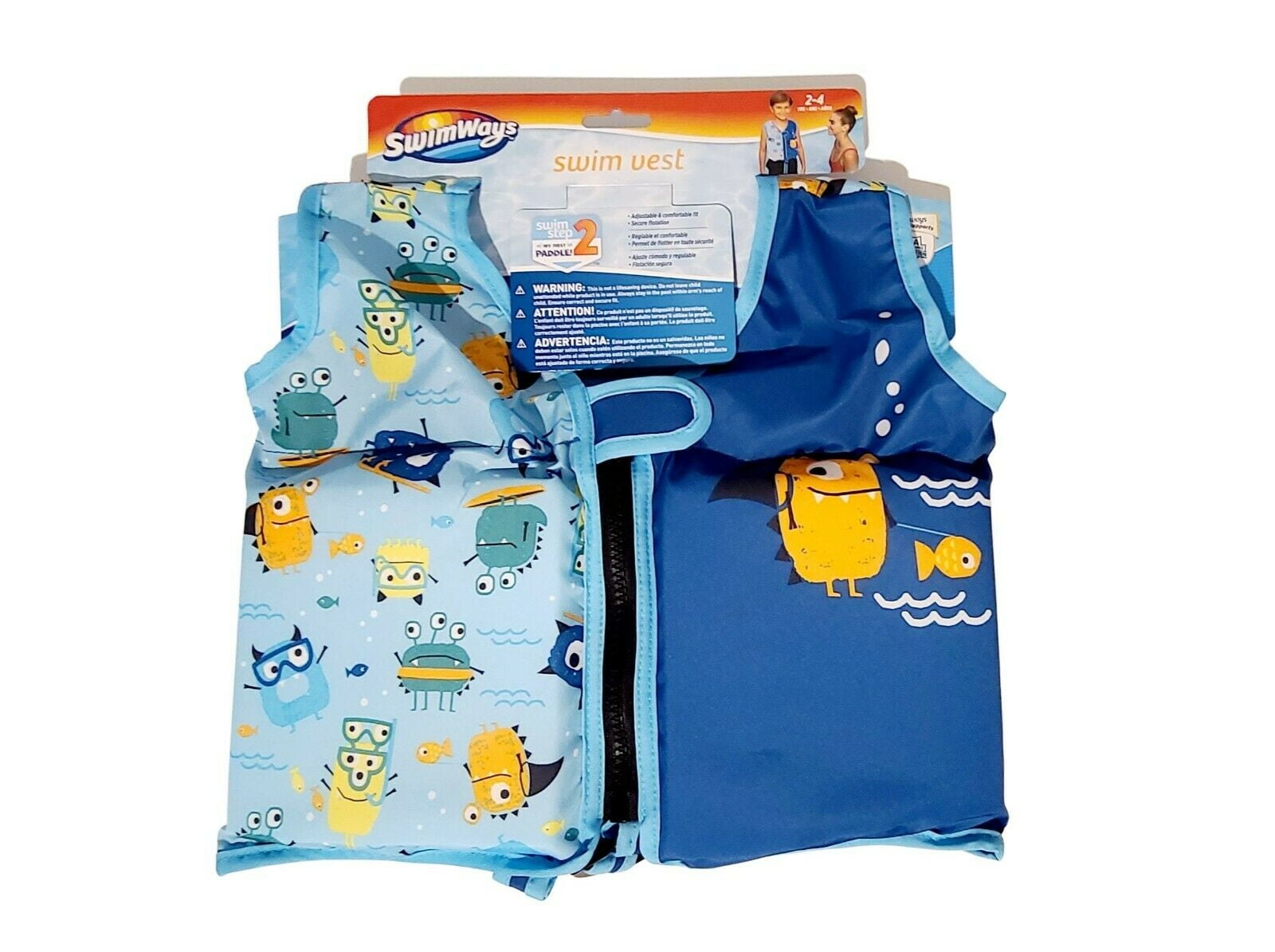 Swimways Swim Step 2 Adjustable Padded Zip Up Tab Fish Life Jacket Vest ...