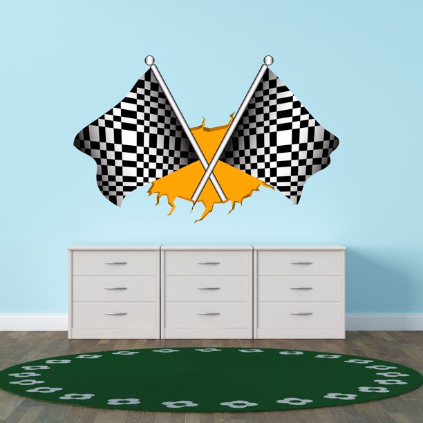 Sports Wall Decals for Boys Bedroom - Beautiful Racing Signal Checkered ...