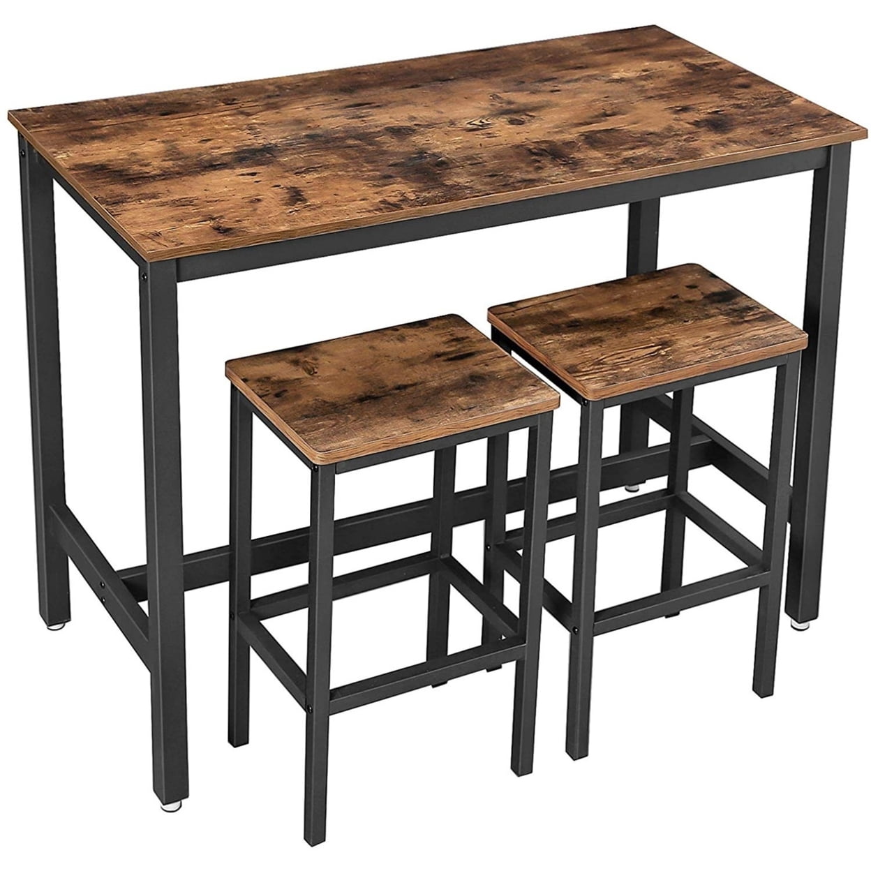 3 Piece Wooden Top Bar Table Set with Tubular Metal Legs, Brown and ...